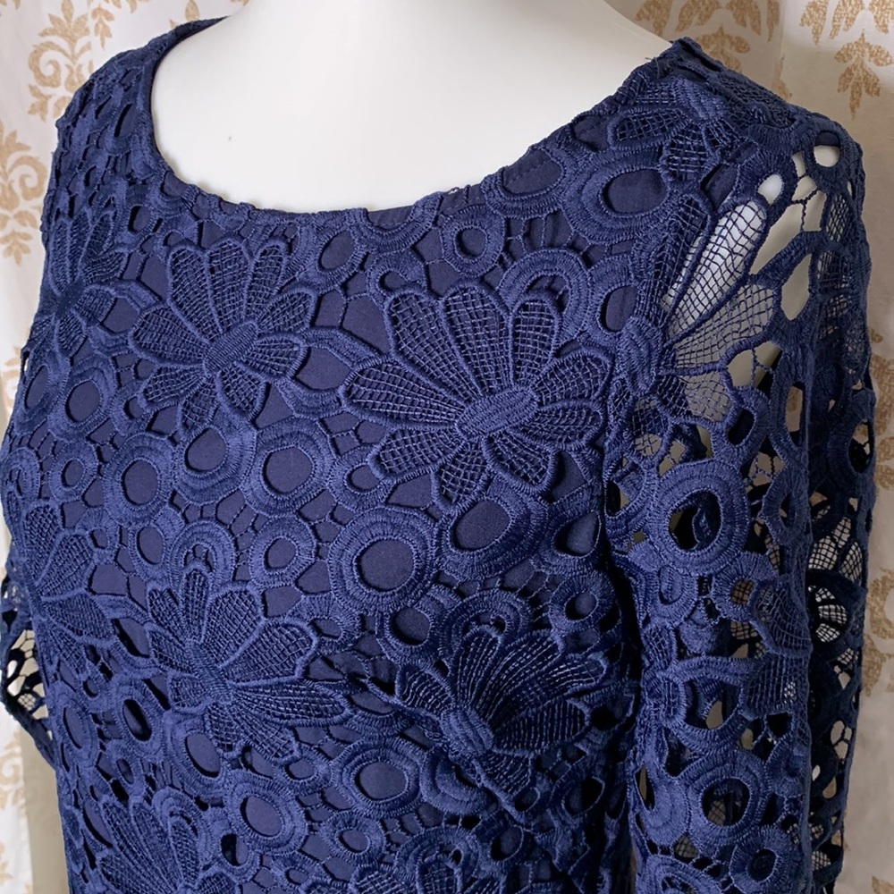 Nanette Lepore Navy Blue Lace Overlay Sheath Dress 2 - Gem